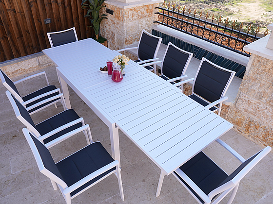 קניון הרהיטים חלבי מותקאל בע''מ | שולחן אלומיניום מרובע נפתח + 4 כסאות ...